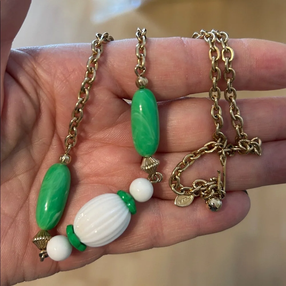 Avon | Jewelry | Avon Come Summer Green White Lucite Beaded Necklace On ...